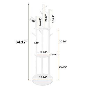 XIDIHF Freestanding Coat Rack with 9 Hooks & 3 Storage Shelves, Wooden Hat Rack Stand for Entryway, Hallway & Bedroom – Ideal for Hanging Clothes, Hats, Bags, Keys, White