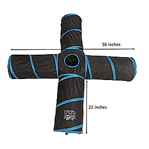 Feline Ruff Premium 4 Way Cat Tunnel. Extra Large 12 Inch Diameter and Extra Long. A Big Collapsible Play Toy. Wide Pet Tunnel Tube for Rabbits, Kittens, Large Cats, and Dogs.