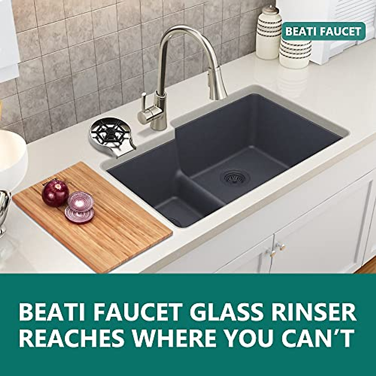 Beati Brushed Nickel Glass Rinser for Kitchen Sinks,Cup Baby Bottles Washer Cleaner,Kitchen Sink Accessories,Wet Bar Glass Rinser