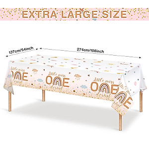 Tiamon 3 Pcs Boho 1st Birthday Tablecloth Decorations 108 x 54 Inch Plastic Rainbow Table Cover Little Miss Onederful Table Cloth for Rainbow Birthday Baby Shower Bohemian Party Supplies
