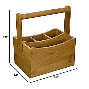 Lipper International 8842 Bamboo Wood Flatware Caddy with Folding Handle, 8-7/8" x 5-1/2" x 9-1/4"