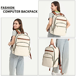 seyfocnia Travel Backpack for Women, 40L Carry On Backpack Airline Approved, 17.3 Inch Computer Laptop Bag Large Waterproof Personal Item Bag with USB Charging Port Work Backpacks (White Brown)