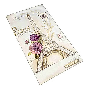 QICENIT Vintage Letter Paris Eiffel Tower with Flower and Butterfly Hand Towel White Super Soft Plush Highly Absorbent for Bathroom 15.7x27.5In