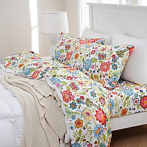 MEISHANG Full Size Sheet Set - Ultra Soft Brushed Microfiber Floral Printed Bed Sheet Set - Deep Pocket Up to 16" - Wrinkle Free - 4 Pieces (Full, Spring Flower)