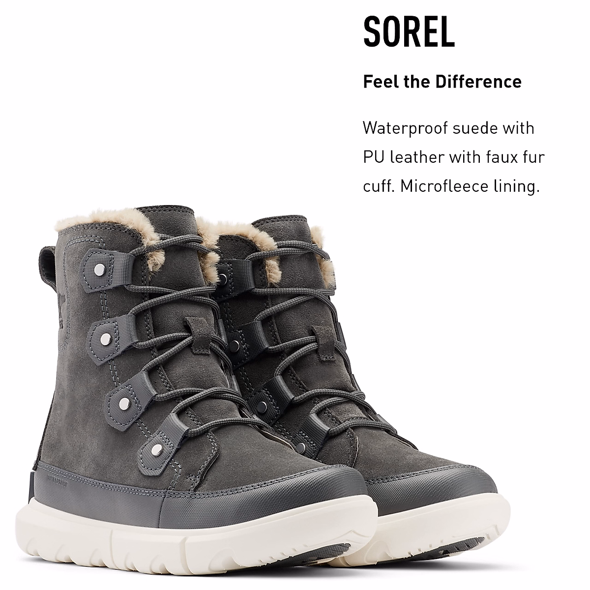 Sorel Women's Explorer II Joan Faux Fur Waterproof Boot - Grill, Fawn - Size 10