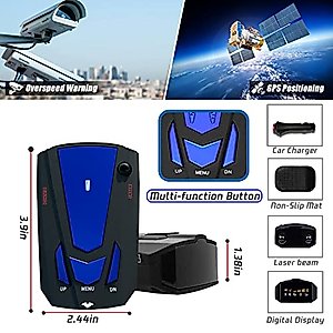 New Radar Detector, Driving Aids with Mute Memory, City/Highway Mode, Long Range Detection, Led Display, Ideal Gift for Cars （Blue）