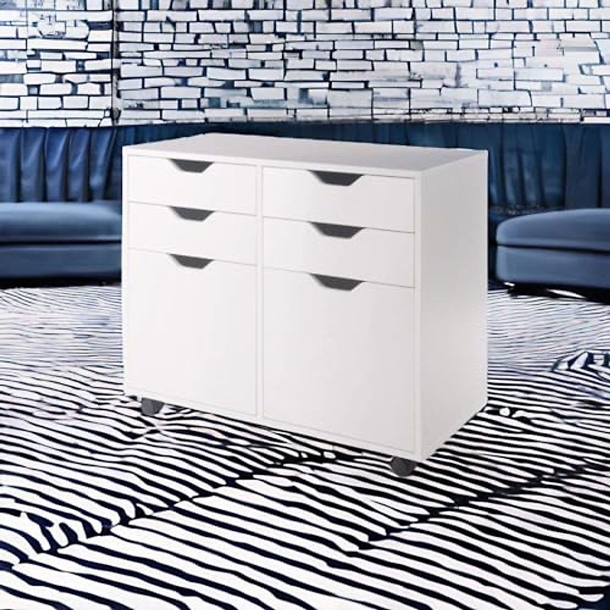 Ergode Contemporary Art & Crafts Storage Cart, White Finish, 4 Easy-Glide Drawers, 2 Lower Cabinets, 6 Wheels with 2 Locking, 15.98" D x 32.13" W x 26.3" H