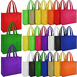 24 Pack Reusable Gift Bag with Handles Multi Color Grocery Bags Large Foldable Shopping Tote Bags Strong Fabric Cloth Washable Grocery Tote Bags for Gifts Birthdays Party Grocery Shopping Stores