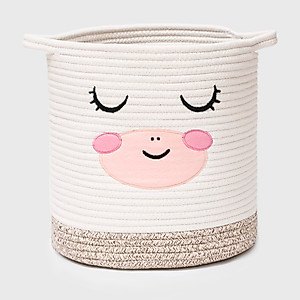 NADEnVIE Baby Girl Nursery Storage Basket Cute Unicorn Cotton Toy Storage Bin, Pig Baby Hamper For Nursery Girl, Pink Basket For Baby Woven Storage Basket