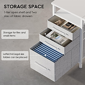 Ｍａｉｈａｉｌ Maihail Home Office Desk with Drawers and Adjustable Shelves, 59 inch Long Writing Desk with File Cabinet, Large Computer Desk with Storage, Vintage, White