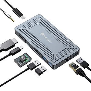 USB-C Hub with NVMe SSD Enclosure, Yottamaster 10Gbps USBC Docking Station (10-in-1) with NVMe Slot(Up to 8TB) Support 100W PD Charging, Dual 4K HDMI, SD/TF Reader, Ethernet, Audio [SO6]