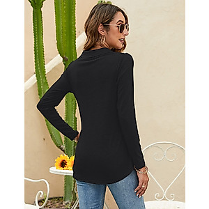 LOMON Women's Long Sleeve Polo Shirts and Blouses Business Casual Collared Tunic Shirt Black XL