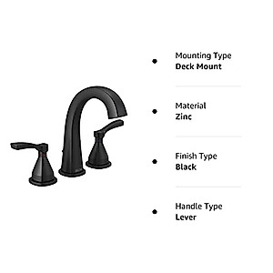 Delta Faucet Stryke Widespread Bathroom Faucet 3 Hole, Matte Black Bathroom Faucet Black, Bathroom Sink Faucet, DIAMOND Seal Technology, Metal Drain Assembly, Matte Black 35775-BLMPU-DST