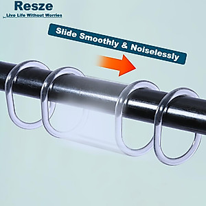 Resze 24 PCS Shower Curtain Rings, Plastic Clear Shower Curtain Hooks, C-Shaped Rings Hook Hanger Bathroom Shower Window Rod