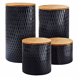 American Atelier Diamond Embossed Canister Set 4-Piece Ceramic Jars Chic Design With Lids for Cookies, Candy, Coffee, Flour, Sugar, Rice, Pasta, Cereal & More Navy