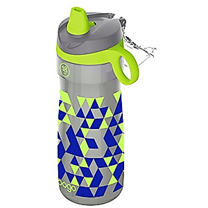 Pogo BPA-Free Tritan Kids Water Bottle with Silicone Soft Straw, Grey Geode & Zulu Torque 16oz Plastic Kids Water Bottle with Silicone Sleeve and Leak-Proof Locking Flip Lid and Soft Touch Carry Loop