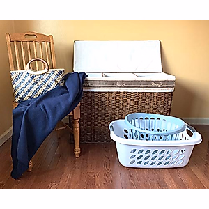 GUTZ Handcrafted Wicker Oversized 3 Section Divided Laundry Hamper Sorter and Organizer Handwoven Rattan Basket with Lid, Cloth Liner and Coconut Buttons, Jute Rope, and Raffia Weave Accent