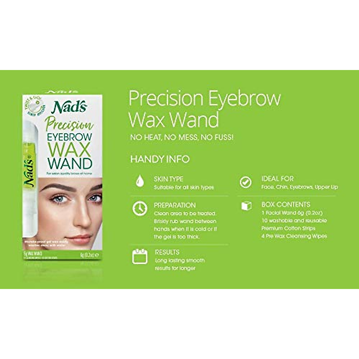 Nad's Eyebrow Shaper Wax Kit Eyebrow Facial Hair Removal Delicate Areas Cotton Strips, Cleansing Wipes, 0.2 Ounce (Pack of 1)