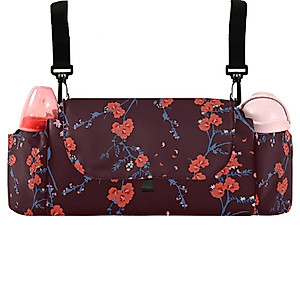 Emelivor Blooming Flower Red Baby Stroller Organizer with Cup Holders Stroller Accessories with Adjustable Shoulder Strap for Phone, Keys, Toys Fit All Strollers