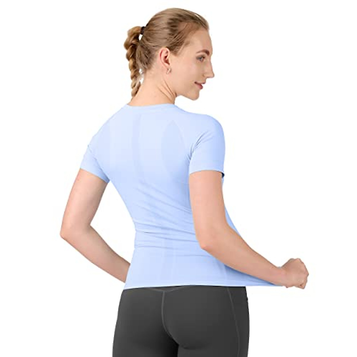 MathCat Workout Shirts for Women Short Sleeve, Workout Tops for Women, Quick Dry Gym Athletic Tops，Seamless Yoga Shirts Blue