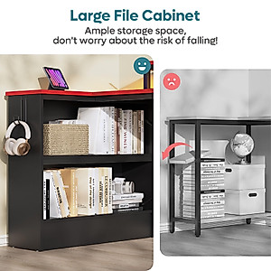 Bestier L Shaped Gaming Desk with Storage Shelves, 42 Inch Reversible Corner Computer Desk with LED Lights, PC Gaming Table with Side Storage Bag & Monitor Stand for Bedroom