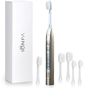 IONIC KISS IONPA DH Home Champagne Gold Special Bundle Ionic Power Electric Toothbrush, 2×Regular, 2×Wide, 2×Compact Brush Heads, Made in Japan, DH-311 CG
