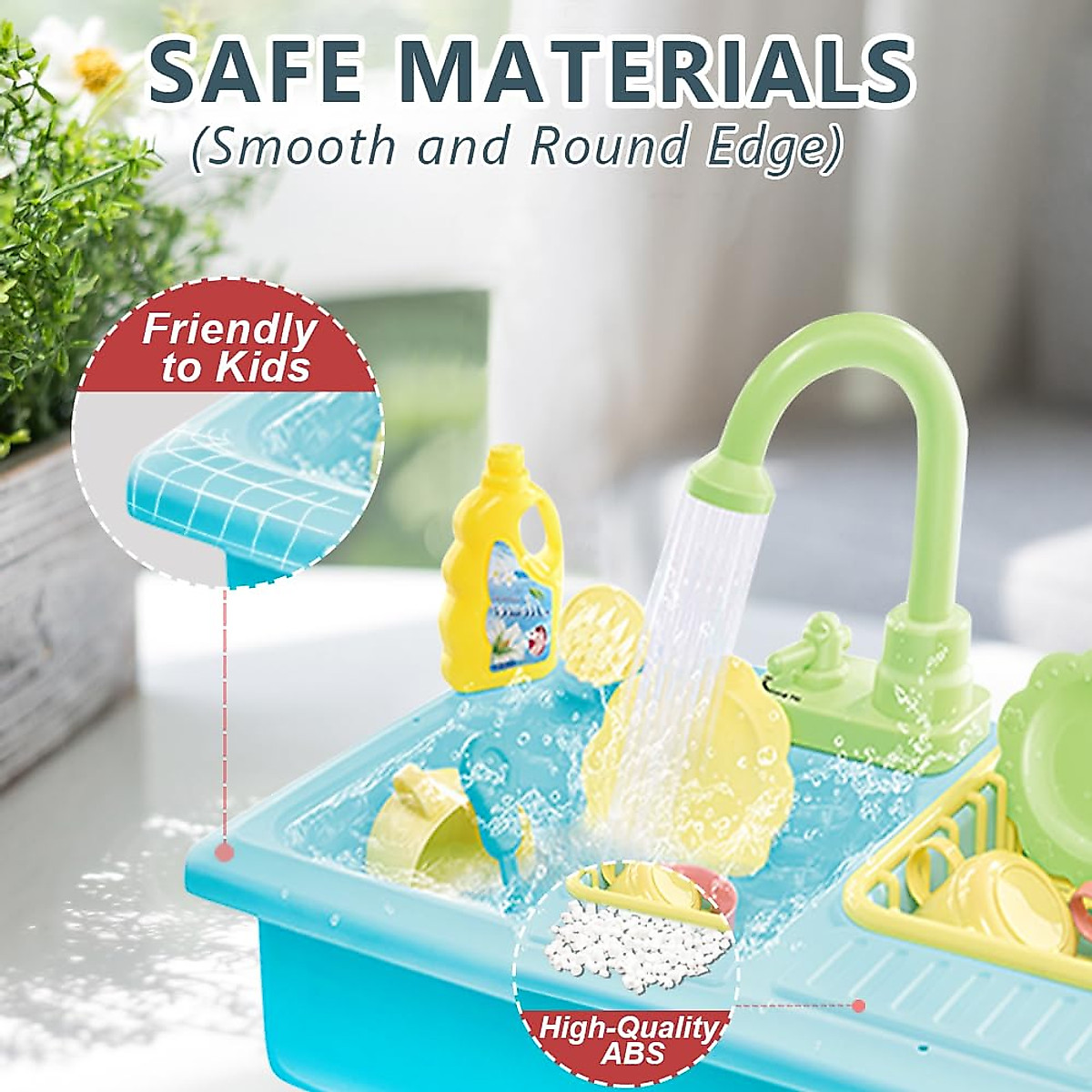 XINGYING Play Sink with Running Water, Kitchen Sink Toys for Toddlers w/Automatic Water Cycle System, Dish Rack, Cutting Food, Utensils Tableware Accessories, Kids Sink Pretend Play for Boy Girls