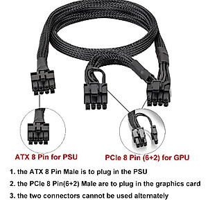 OwlTree Braided ATX PSU 8 Pin Male to Dual 8 Pin 6+2 Pin PCIe Male GPU Power Supply Splitter Adapter Cable ONLY for Corsair Modular Power Supply 23.6inch + 5.9inch Tinned Copper Wire 18AWG