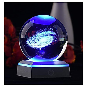 AIRCEE 3D Model of Galaxy Crystal Ball, with Led Lamp Stand, Planets Glass Ball, 6 Colors Light, Great Gifts, Educational Toys, Home Office Decor, Solar System Sphere with Gift Box