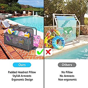 Flarhetoric Pool Float Storage PE Rattan Poolside Float Storage with Wheels & Side Shelves, Elevated Design for Dryness, for Patios, Gardens and Balconies, Grey