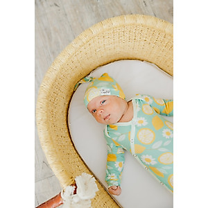 Copper Pearl Baby Gown - Knotted Newborn Sleepers for Baby Boy and Girl, Soft Stretchy Long Sleeve Infant Gowns with Bottom Tie and Hand Mittens, Perfect Hospital Coming Home Outfit (Lemon)