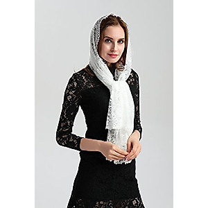 Leimandy Wedding Vintage Floral Lace Scarf Mantilla Veil Catholic Lace Shawl Party Wraps S04 (Ivory)