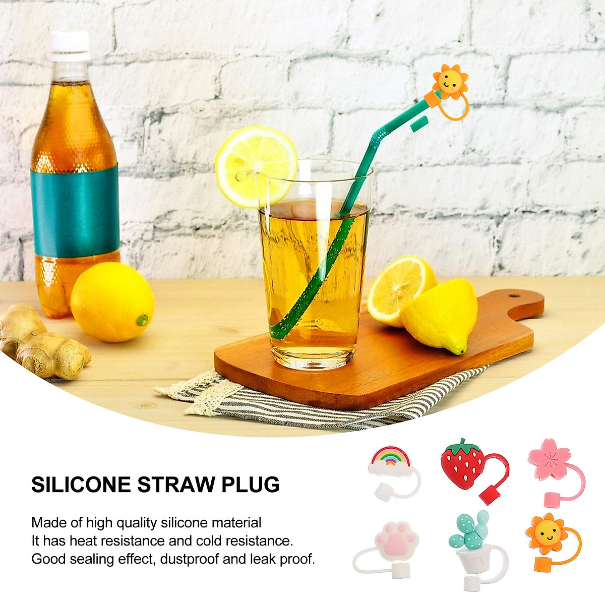 SEWACC 6 Pcs Straw Covers Silicone Straw Caps Reusable Drinking Straw Tips Lids Straw Toppers for Home Office