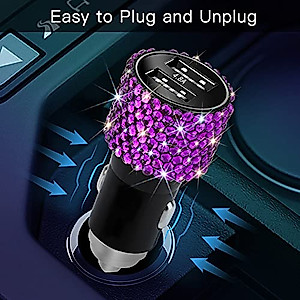 OTOSTAR Dual USB Car Charger, 4.8A Output, Bling Rhinestones Car Decorations Accessories Fast Charging Adapter for iPhones Android iOS, Samsung Galaxy, LG, Nexus, HTC (Violet)