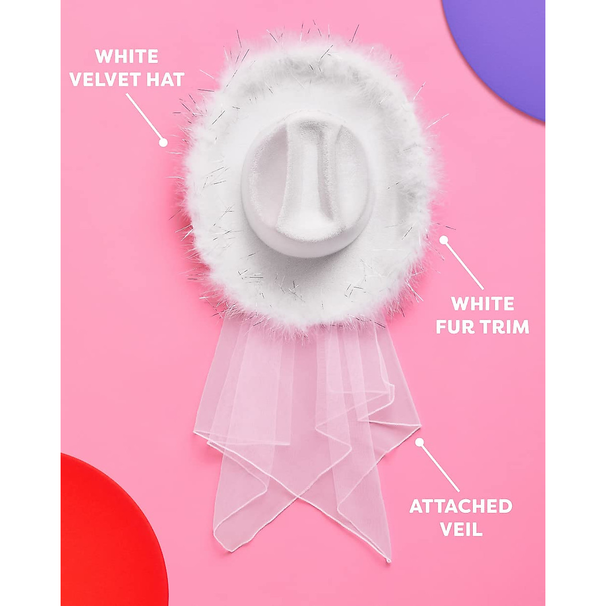 xo, Fetti Bride Cowgirl Hat, Bachelorette Party | White Velvet Fur Veil Favors, Engagement, Last Rodeo Gift + Bridal Shower Supplies
