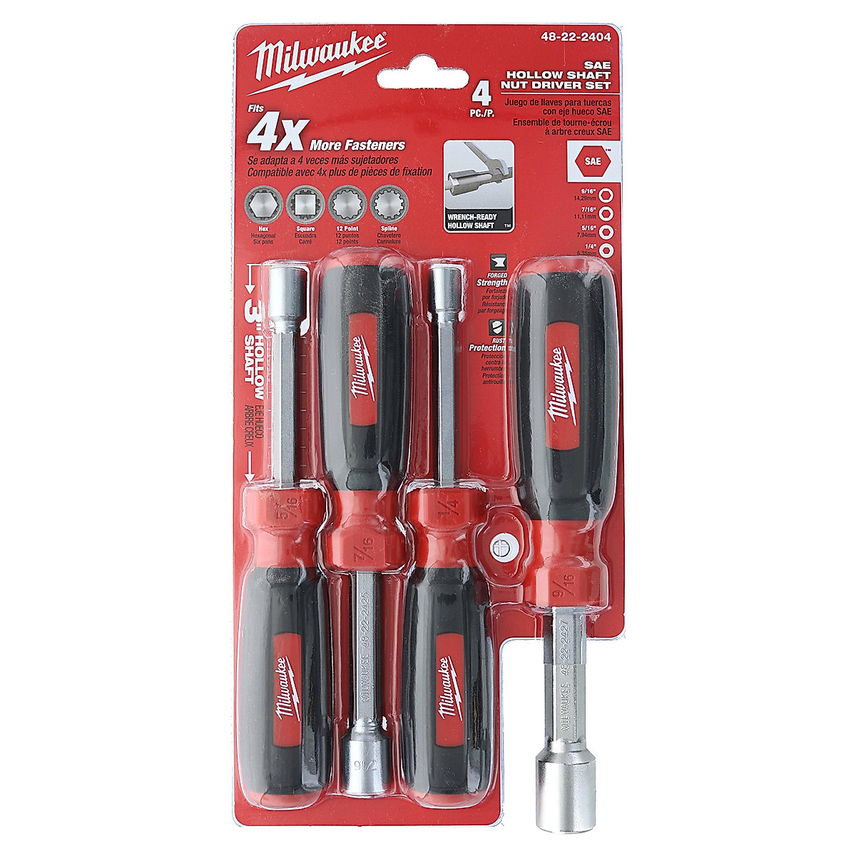 Milwaukee 48-22-2404 Hollow Shaft SAE Hex Shank Compact Nut Driver Set (4 Pieces)
