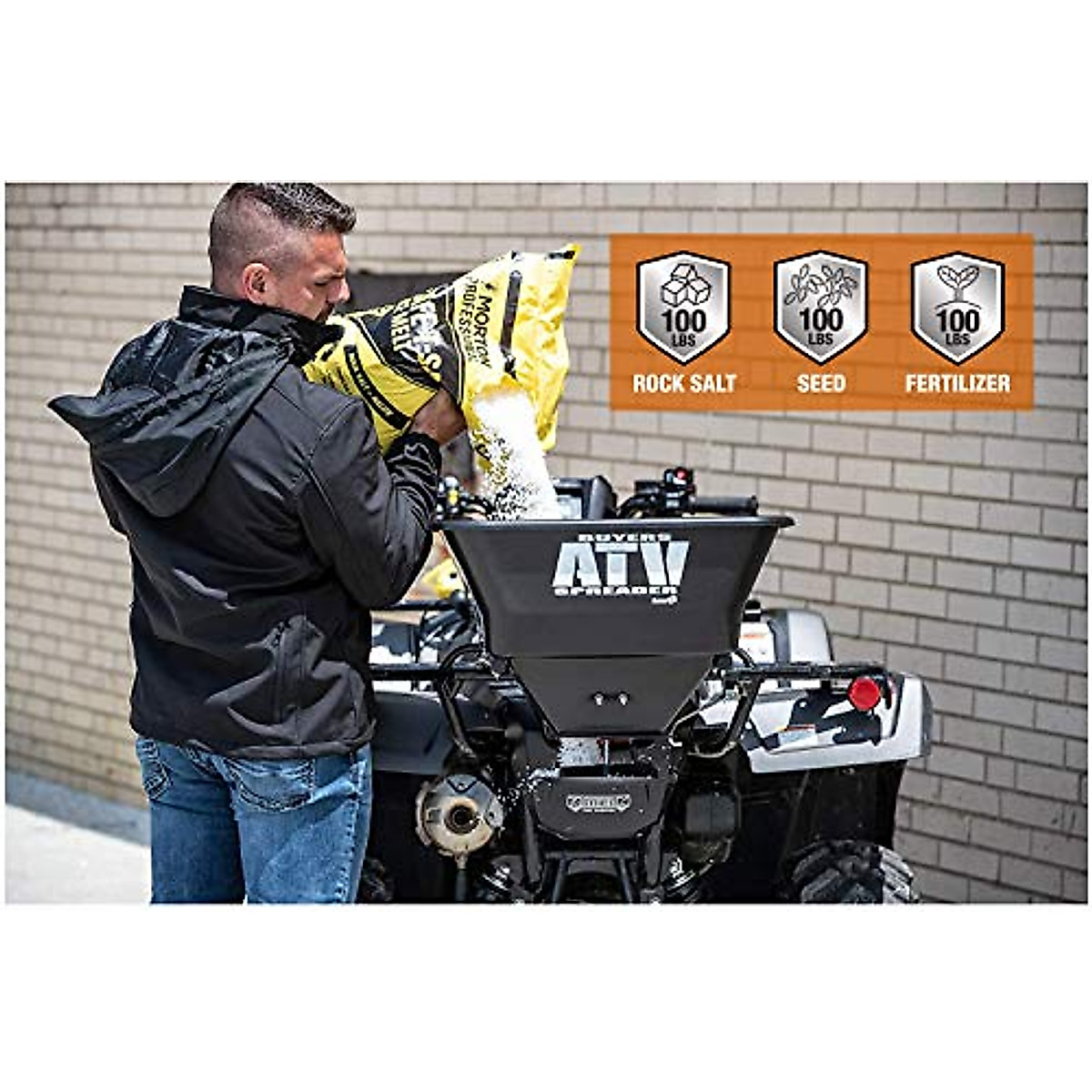 Buyers Products ATVS100 ATV All-Purpose Broadcast Spreader 100 lbs. Capacity with Rain Cover , Black