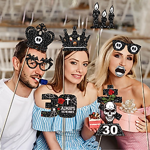 30th Birthday Photo Booth Props Death to My 20s Party Supplies 25pcs Black Rip 20s Selfie Props for Men Women Rip to My 20s Decorations,Funeral for My Youth,Dirty Thirty,Funny Thirtieth Birthday Party