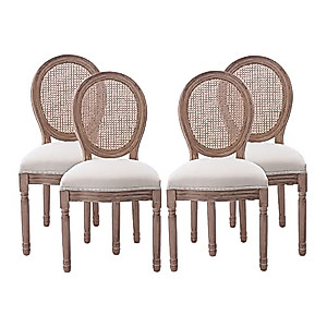 Nrizc Farmhouse Fabric Dining Room Chairs Set of 4, French Chairs with Round Back, Rattan Dining Chair, Oval Side Chairs for Dining Room/Living Room/Kitchen/Restaurant