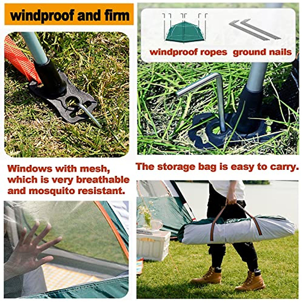CLrkualn Camping Tent Pop Up 60 Seconds Set Up Family Dome Tent Waterproof Windproof Tent Double Layer Portable with Carry Bag for Outdoor Picnic Hiking Glamping (Green, Medium)