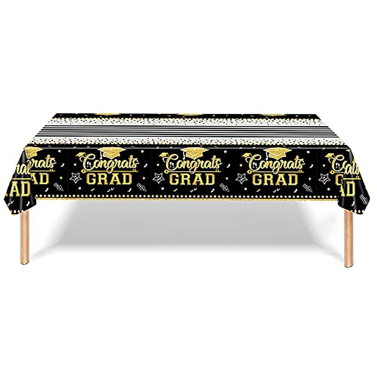 Ygdvlog Graduation Decorations Graduation Tablecloth 2PCS Class of 2023 Congrats Grad Black Graduation Party Tablecover Decorations Party Supplies Large Size Plastic 54"x108"(Black & Gold)