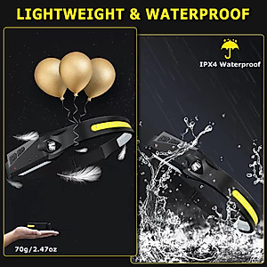 Rechargeable Headlamp 3PCS, 230° Wide Beam Head Lamp, Motion Sensor LED Headlamp Rechargeable, 5Mode Headlamps for Adults, Bright Head Lights for Forehead, Hard Hat Headlight, Camping Essentials Gear