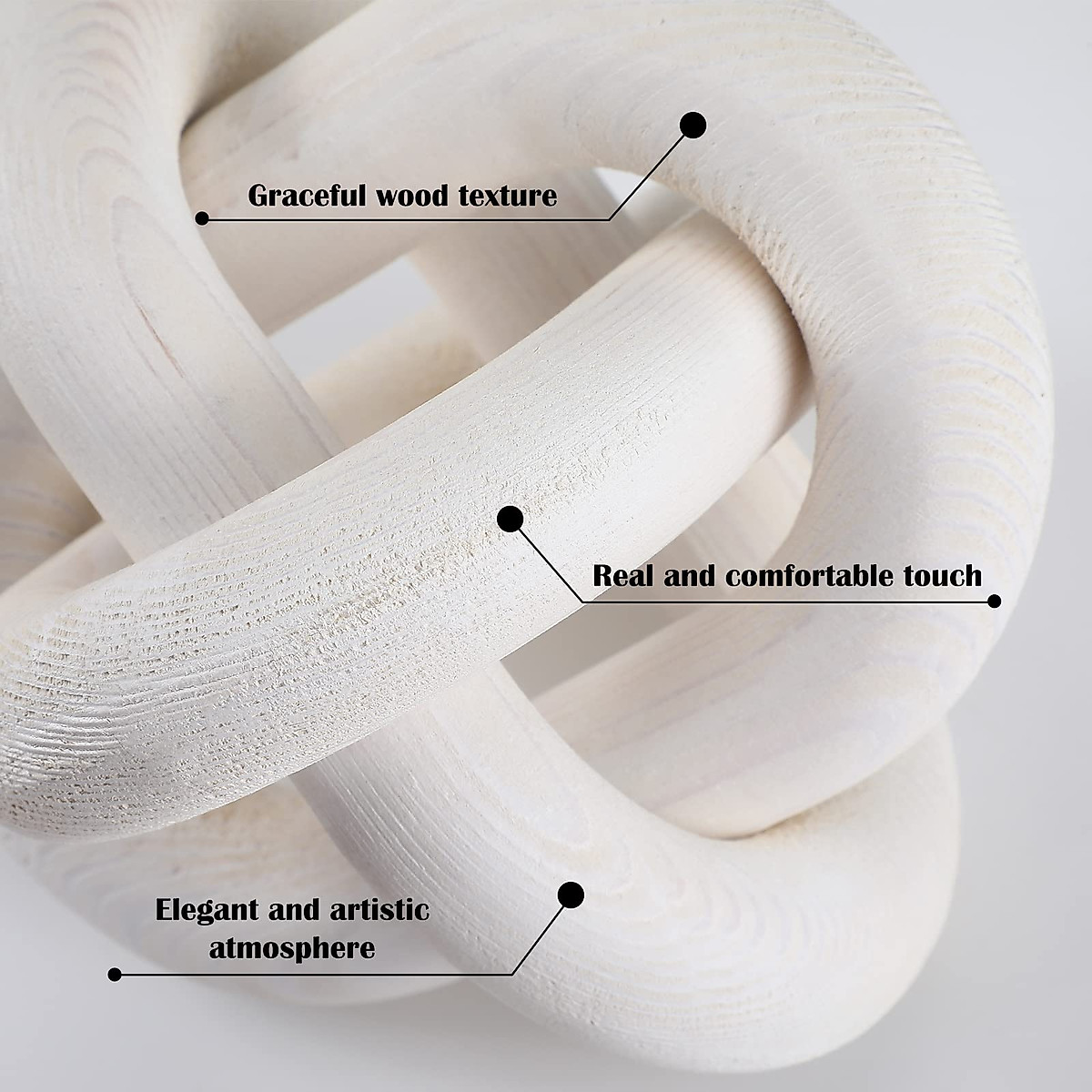 Yalikop 3 Link Wood Knot Decor - Hand Carved Coffee Table Decoration, Boho Chain Link Decor, Modern Shelf, Rustic Objects for Home Living Room Bedroom(White)