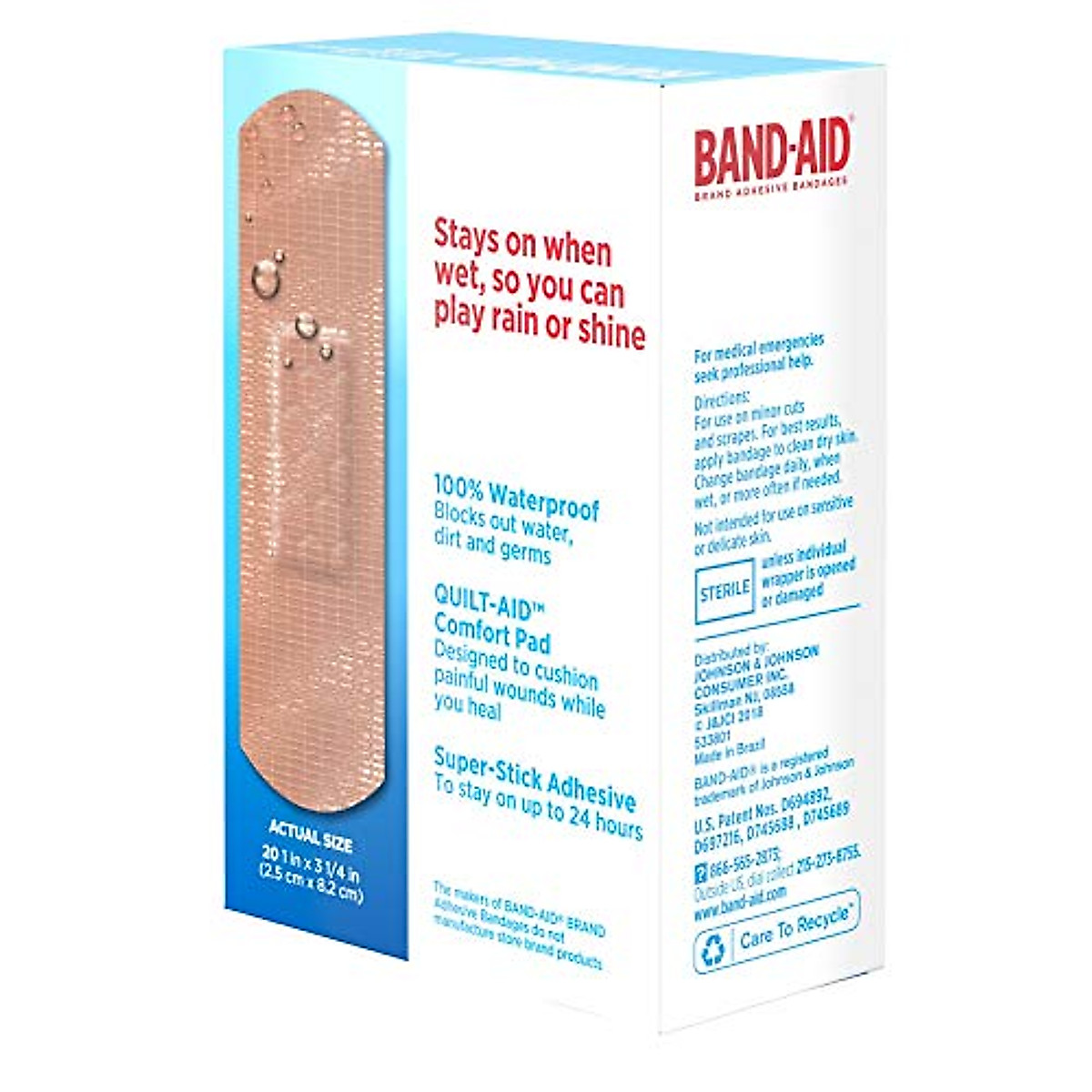 Band-Aid Brand Water Block Waterproof Tough Adhesive Bandages for Minor Cuts and Scrapes, All One Size, 20 Count (Pack of 1)