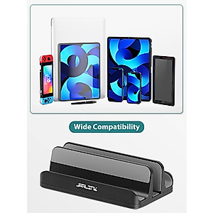 JARLINK Vertical Laptop Stand Holder, Upgraded 1 in 2 Aluminum Laptop Stand for Desk with Adjustable Dock Size (up to 17.3 inches), Fits All MacBook/Surface/Gaming Laptops, Black