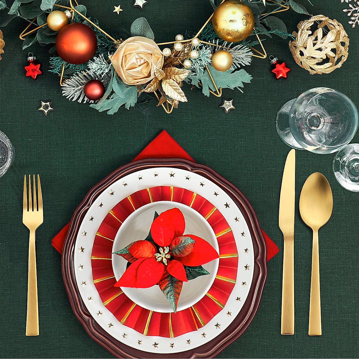 40-Piece Matte Gold Silverware Set, E-far Stainless Steel Flatware Set Service for 8, Metal Cutlery Eating Utensils Tableware Includes Forks/Spoons/Knives, Square Edge