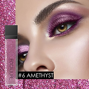 FOCALLURE Liquid Glitter Eyeshadow,Long Lasting Glitter Eyeliner,Waterproof Metallic Shimmer Eye Shadow,Quick-Drying Formula,Multi-Dimensional Eye Looks,AMETHYST