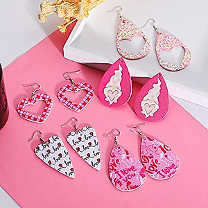 Valentine's Day Leather Earrings for Women Lightweight Faux Leather Teardrop Dangle Earrings Heart-Shaped Print Drop Earrings Set Valentine Day Gift for Girlfriend