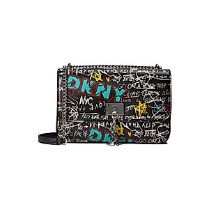 DKNY Cleo Medium Shoulder Flap Black Graffiti One Size
