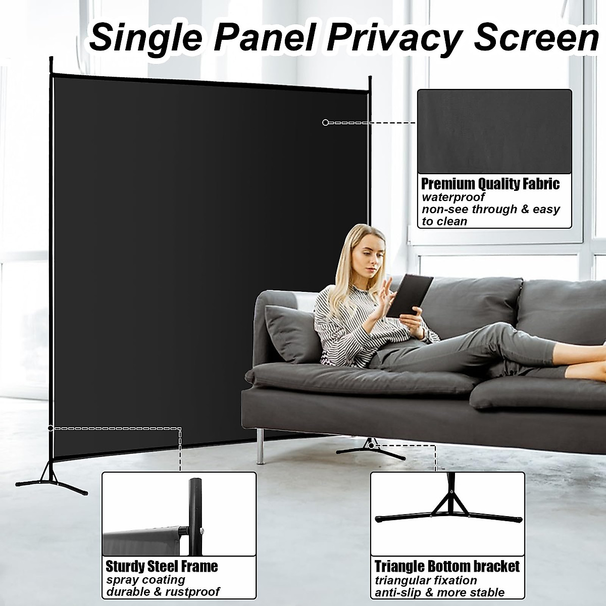 Carivia Single Large Panel Room Divider, 6 Ft Tall Privacy Screen Room Divider,Freestanding Room Partition Wall Divider,Lightweight Room Divider Screen for Home Office,69''W x 70''H, Black
